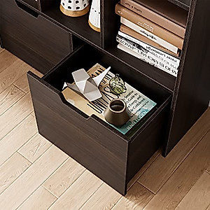 Senfot Bookcase 9 Cube, Modern Bookshelf Storage Cabinet with 2 Large Drawers, Free Standing Storage Organizer Book Shelves for Living Room, Office, Study, Brown