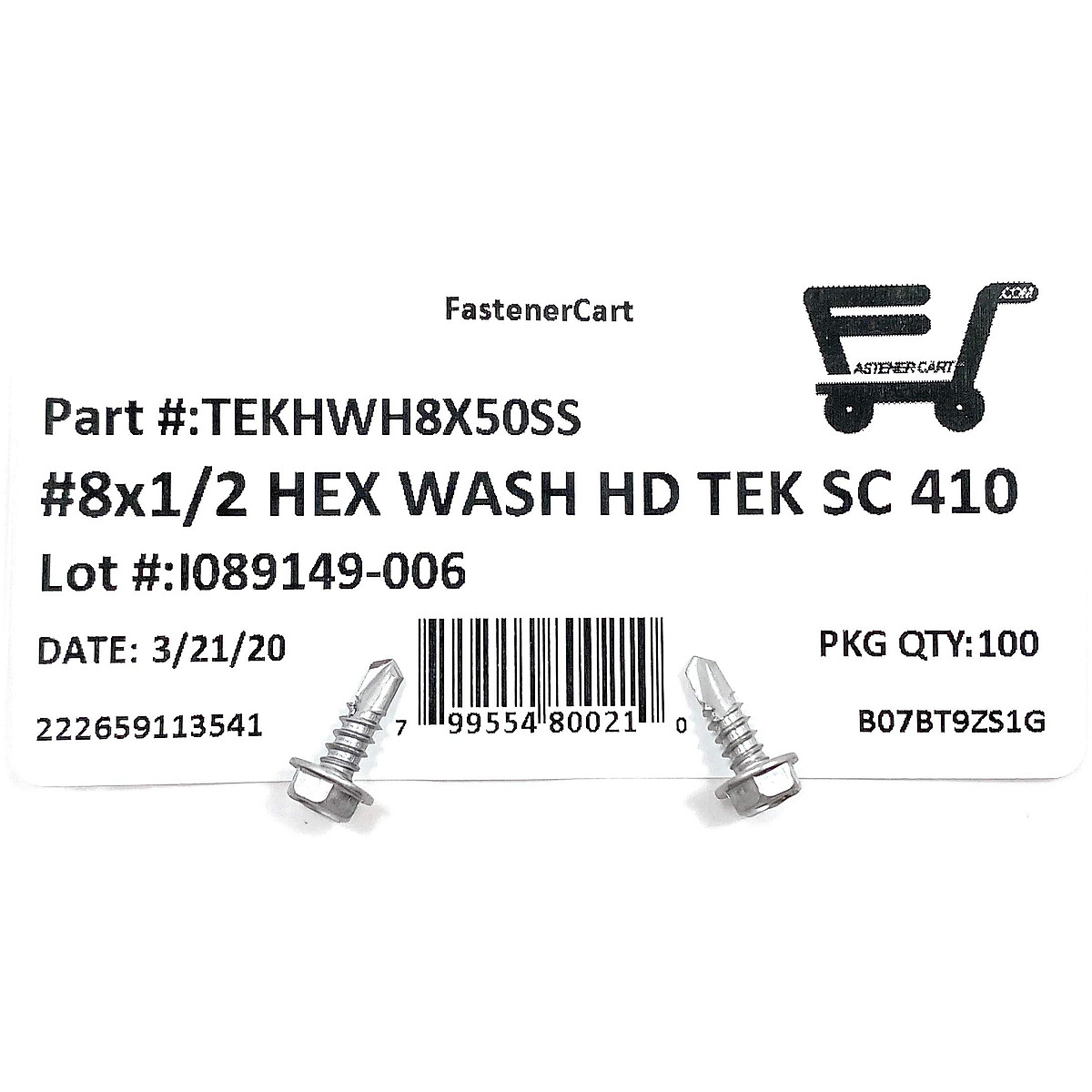 #8x1/2 Stainless Steel Hex Washer Head Self Drilling Tapping TEK Screw (410 Stainless Steel) 100 Pieces 8x1/2
