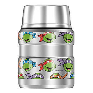 THERMOS Teenage Mutant Ninja Turtles TMNT OFFICIAL Turtle Heads STAINLESS KING Stainless Steel Food Jar with Folding Spoon, Vacuum insulated & Double Wall, 16oz