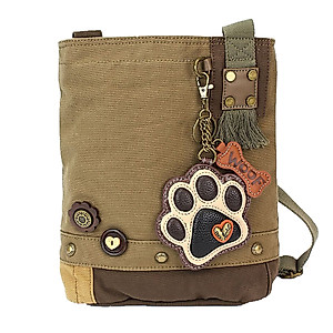 CHALA Patch Cross-Body Women Handbag, Olive Canvas Messenger Bag - Paw Print