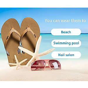 KuaiLu Womens Arch Support Flip Flops Comfortable Yoga Mat Slip on Leather Walking Thong Cushion Sandals Summer Beach Orthotic Slides Travel Essentials Indoor Outdoor Slippers Shoes Khaki Size 8