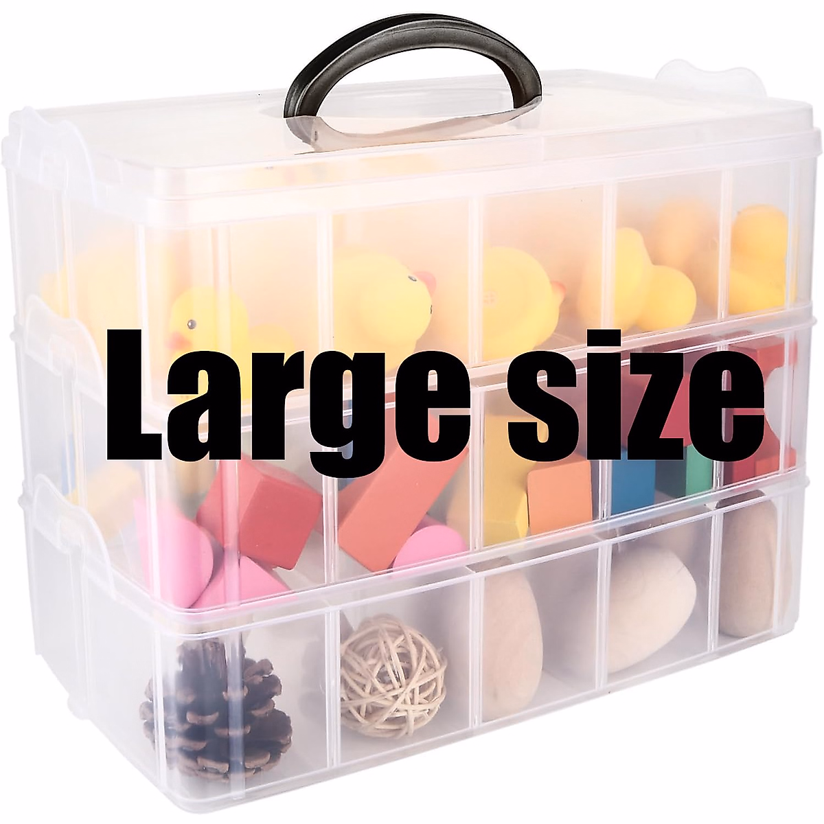 Large size Craft Storage Box with 30 Adjustable Compartments 3-Tier Bead Storage Organizer Clear Stackable Plastic Box Containers with Handle for Arts Jewelry Toy Sewing Accessories Beauty Supplies