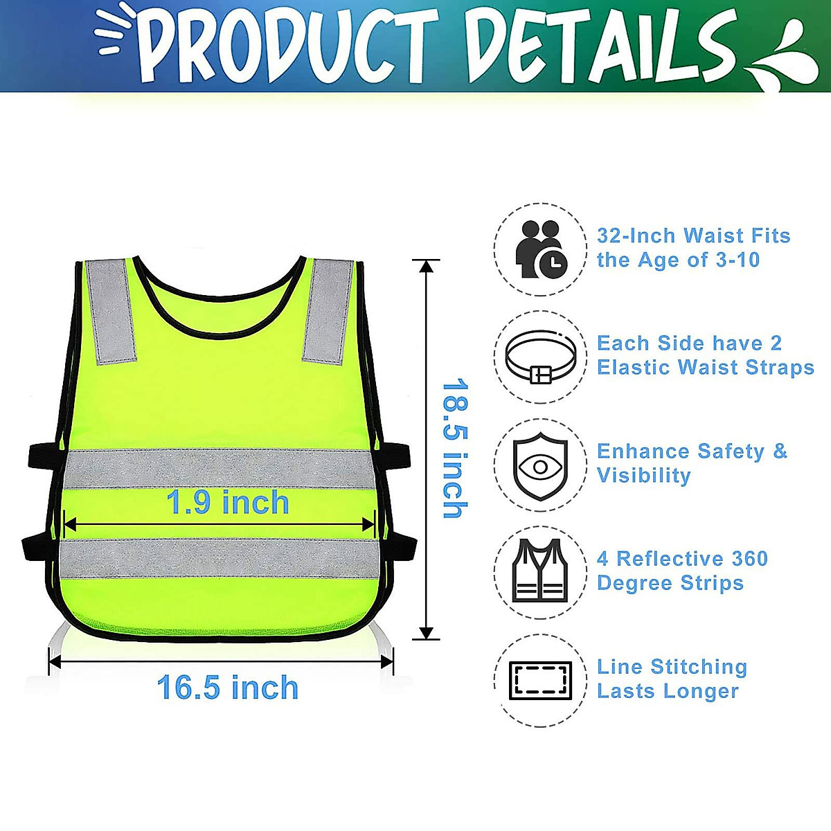 4 Pieces Kids Reflective Vest Wrist guards and Hat Child Safety High Visibility Vest Set Child's Construction Vest for Cycling Skiing Running Night Walking Hiking Outdoor Boys Girls