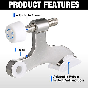 Chumia 48 Pieces Hinge Pin Door Stops Satin Brushed Door Stopper Adjustable Heavy Duty Hinge Door Stopper with Rubber Bumper Tips (Silver)