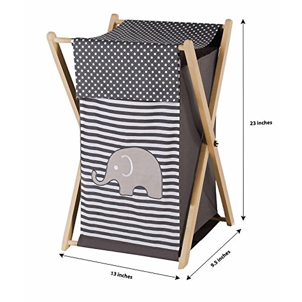 Bacati Elephants Unisex Hamper Cover with Natural Finish Wood Frame and Mesh Liner, Grey