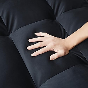 3-in-1 Large Futon Loveseat with Pull Out Sleeper Couch Bed and USB Port,Velvet Tufted Upholstered Love Seat Reclining Backrest Convertible Full Size Sofabed W/2 Cupholders & Pillows for Living Room