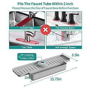 Silicone Faucet Splash Guard Kitchen Sink Splash Guard Upgraded Faucet Water Catcher Tray - 15.75” x 5.5''x2” - Sink Sponge Holder for Kitchen, Bathroom(Grey)