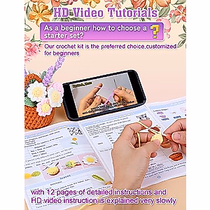 yazi Flower Crochet Kit for Beginners-5 Pack Hanging Potted Plants Crochet Starter Kit with Video, Learn to Crochet Rose Lavender Daisy Heart Cactus Pot for Adults,DIY Knitting Supplies