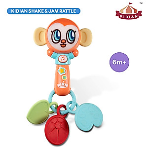 Kidian Baby Rattle - Shake and Jam Rattle - Baby Rattle and Teether Toy, Infant Rattle for 6 Months and Up by Flybar (Monkey)