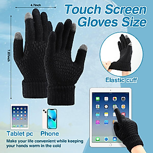 Toulite 3 Sets Winter Beanie Hat Gloves Set Cute Warm Skull Cap Touchscreen Gloves Set Cat Beanie Knitted Hat Touch Screen Knit Gloves for Women Girls Halloween Multicolor