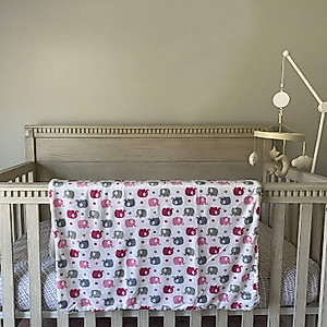 EVERYDAY KIDS Large Ultra Soft Gray and Pink Elephant Minky Baby Blanket for Girls Mink and Sherpa Toddler and Baby Girl Blanket Measures 30 x 40”; Trendy Animal Elephant Baby Nursery Decor