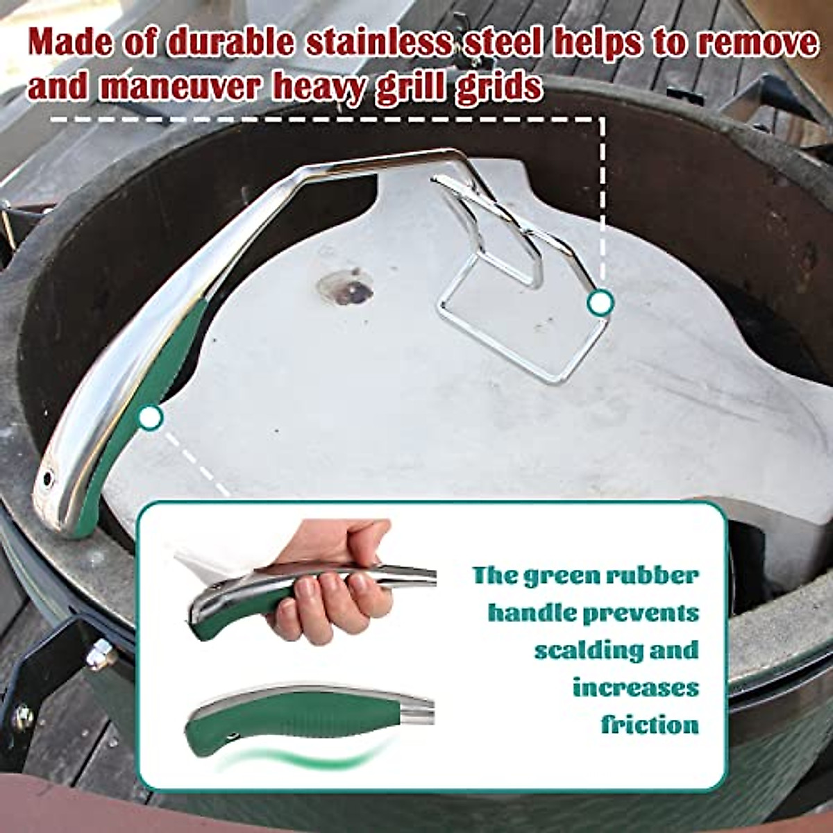 Mydracas Heavy Duty Plate Setter Lifter, BBQ Heat Deflector Tools Pizza Stone Plate Setter, Big Green Egg Heat Deflector, Perfect for BBQ Accessories BBQ Tools and Kamado Joe