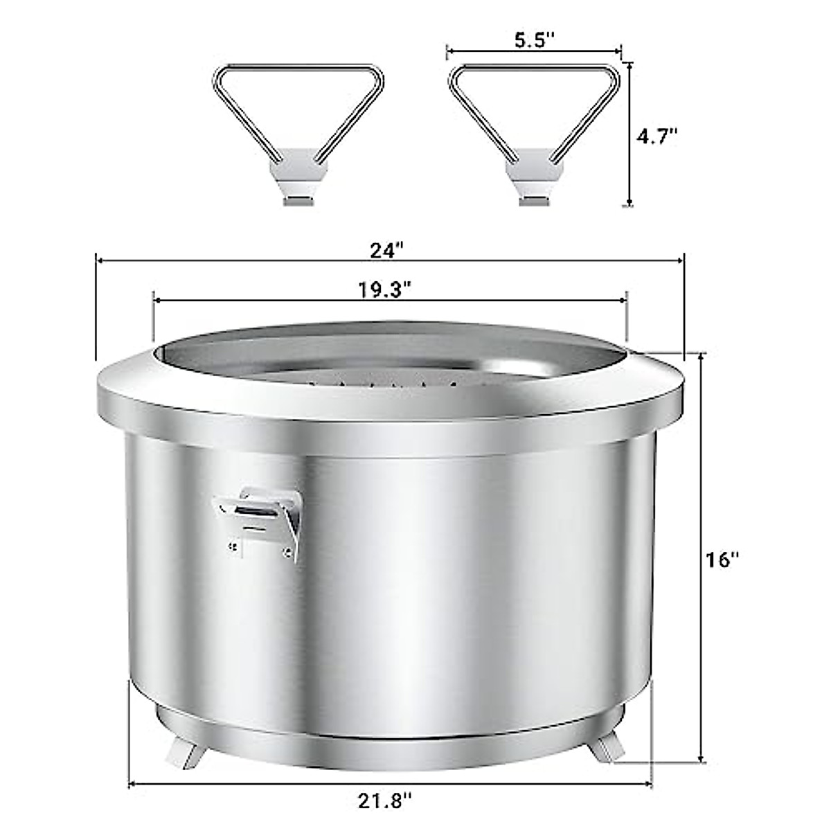 Onlyfire 24 Inch Outdoor Smokeless Fire Pit Stainless Steel Fire Bowl, Portable Wood Burning Stove with Detachable Handles for Backyard Camping