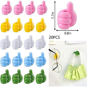 20 Pcs Self Adhesive Silicone Thumb Hooks – Multifunction Thumb Up Wall Hooks for Cable Clip, Key Holder, Wire Management, Small Command Hooks – Versatile Wall Hangers