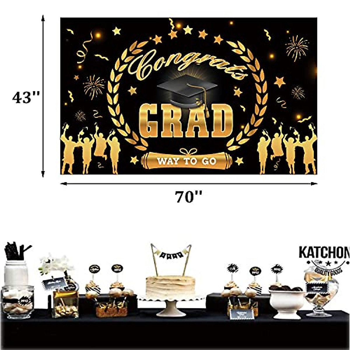 DmHirmg Graduation Backdrop Banner for Graduation Decorations Party Supplies, Graduation Background for Graduation Decor,Graduation Banner for Photo Backdrop Graduation Decoration(Black)