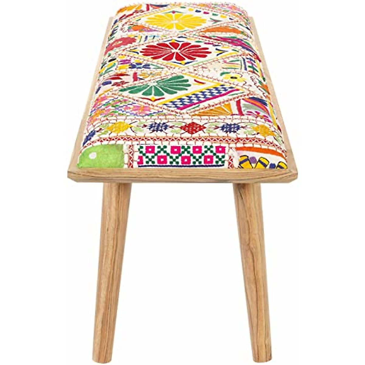 Hauteloom Dilkon Upholstered Entryway Bedroom Bench - Patchwork Style - Foot Stool - Red, Yellow, Green, Colorful - 18" x 45" x 15"