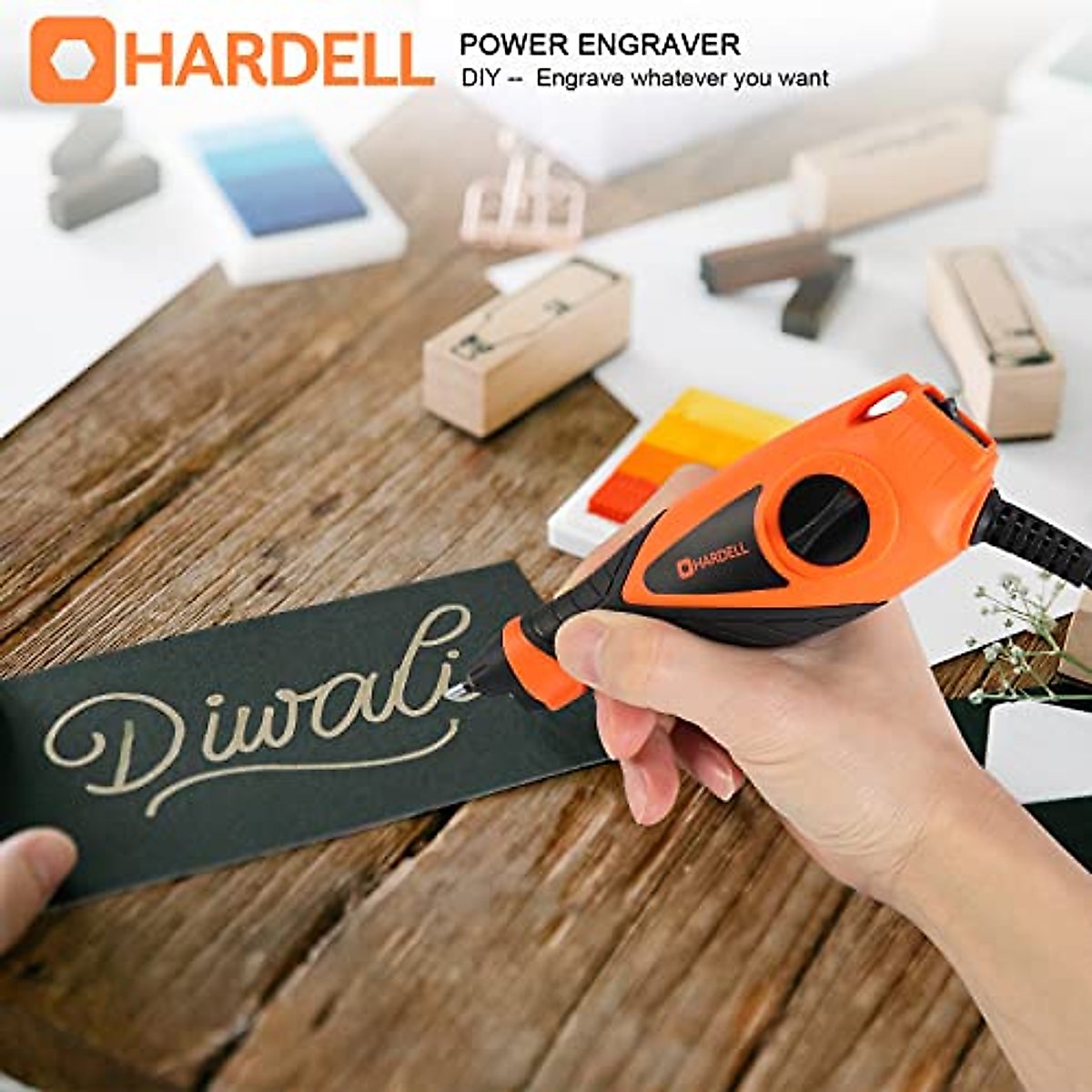 HARDELL Engraver,5 Speed Etching Power Tool Equipped with Soft Rubber Handle and Tungsten Carbide Steel Bits,Mini Multi-Function Engraver for Tile,Metal,Stone,Wood,Leather,Glass,PVC Pipe,DIY Crafts