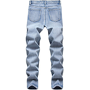 Men's Ripped Distressed Jeans Destroyed Slim Fit Skinny Stretchy Denim Pants Vintage Hip Hop Washed Holes Jean (Light Blue,38)