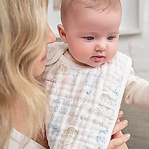 aden + anais 100% Cotton Muslin Snap Bib – Super Absorbent, Soft 3-Layer Baby Bib for Boys & Girls with Adjustable Snap-Closure for Teething, Eating, Drooling, 3-Pack, Above the Clouds