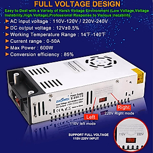 New Version AC to DC Converter, EAGWELL SMPS 110V AC to 12V DC Converter Power Supply Adjustable Switch Power Supply Transformer Max 50A 600W