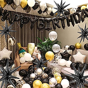 Cadeya 8 Pcs Star Balloons, Huge Black Explosion Star Aluminum Foil Balloons for Birthday, Baby Shower, Wedding, Bachelorette Party, Black Party Decorations Supplies