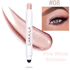 Go Ho Shimmer Cream-to-Powder Eyeshadow Stick,2 in 1 Eyeshadow Pencil Crayon Eye Brightener Stick,Smooth Easy To Color Waterproof,08 Pink White Shimmer