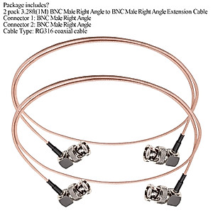 TUOLNK BNC Cable RG316 BNC Male Right Angle to BNC Male Right Angle Coaxial Cable for CCTV HD SDI Cable 3.28ft (1M) 50Ohm BNC Elbow 90 Degree Extension Cable 2 Pack