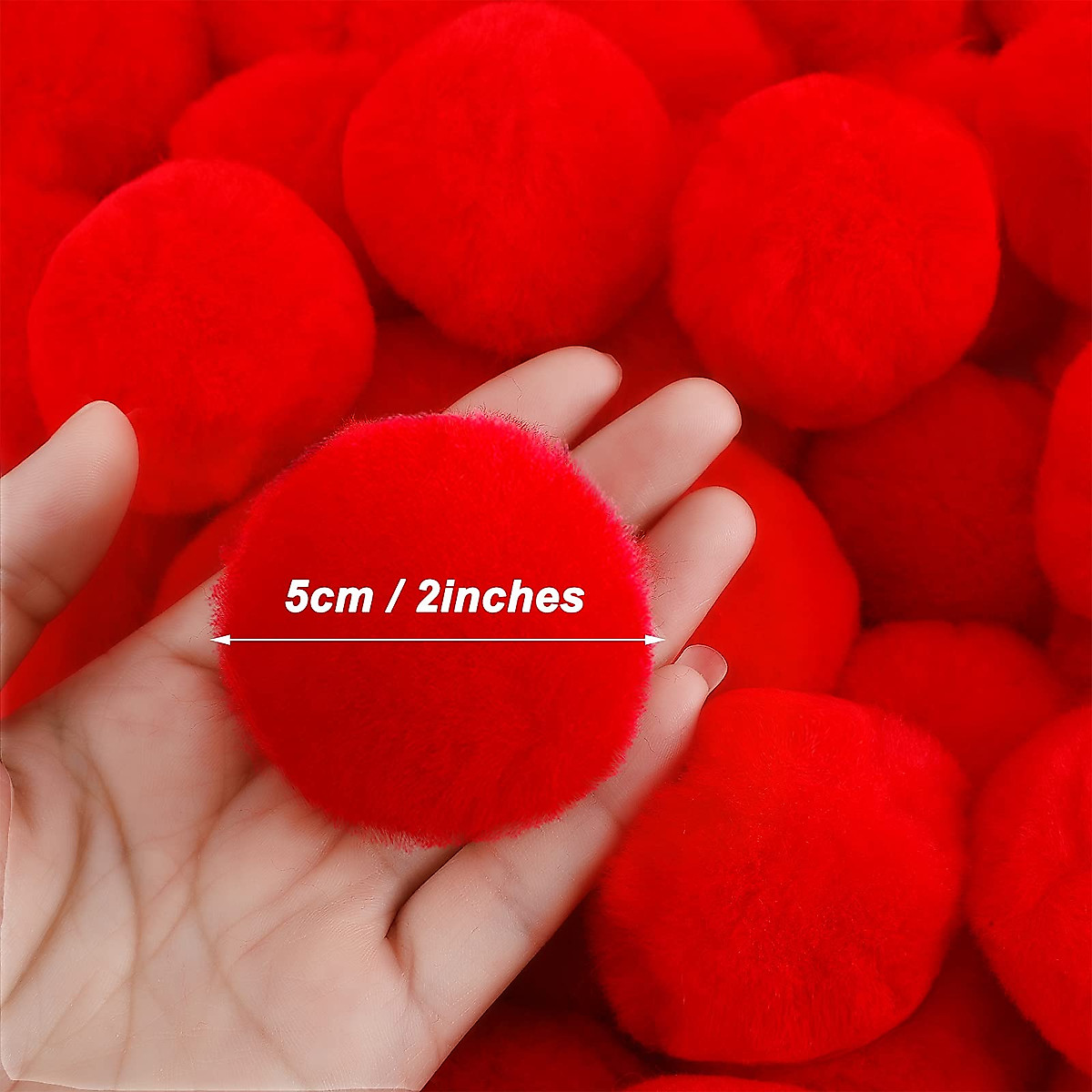 Red Pom Poms Christmas Faux Fur Pompom Ball Acrylic Large Red Pompoms Crafts Holiday Pom Balls Fluffy Plush Pompom for DIY Christmas Costume Supplies Party Decorations, 2 Inches (30 Pieces)