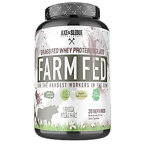 Axe & Sledge Supplements Grass-Fed Whey Protein Isolate, Digestive Enzymes, 22 Grams Protein, 30 Servings, Vanilla Milkshake