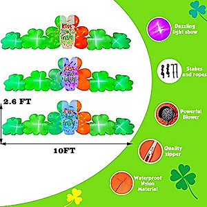 SEASONBLOW 10 Ft Wide Inflatable Kaleidoscope St. Patrick's Day Shamrocks Decoration with a Sparkling Cluster,Blow Up Cluster of Clovers for Home Yard Lawn Garden Indoor Outdoor Holiday Party