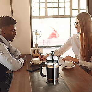 EAXCK 12oz French Press Coffee Maker, 304 Stainless Steel Coffee Press 4 Level Filtration System, Heat Resistant Thickened Borosilicate Glass, Easy Clean,100% BPA Free, Suitable for Single Person Use