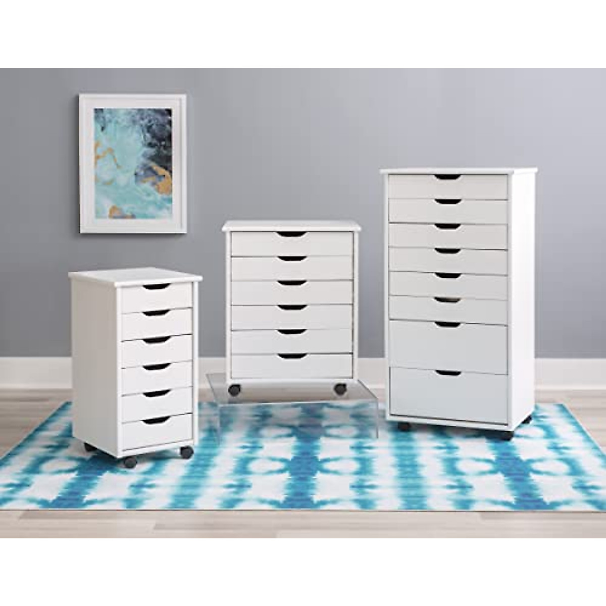 Linon Home Decor Products Corinne Six Drawer Storage, White Wash Rolling Cart