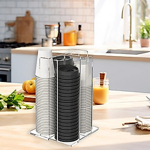 Tirifer Cup and Lid Holder, Coffee Cup Dispenser, Acrylic Cup Storage Organizer, Disposable Paper Cup Storage Holder with 4 Compartments for Countertop Coffee Station Bar Restaurant, Clear