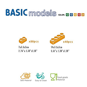 UNiPLAY Basic Soft Building Blocks — Cognitive Development Toy, Educational Blocks, Interactive Sensory Chew Toy for Ages 3 Months and Up (120-Piece Set)