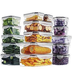 HOMBERKING 32 Pieces Food Storage Containers Set with Snap Lids (16 Lids + 16 Containers), Meal Prep Airtight Plastic Containers, BPA-Free Lunch Containers for Kitchen Organization, Pantry, Home, Black