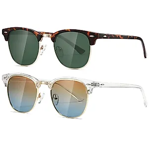 AEVOGUE Polarized Sunglasses For Women And Men Semi Rimless Frame Retro Sun Glasses AE0369 (Matte Tortoiseshell Green Lens&Transparent Brown Blue)