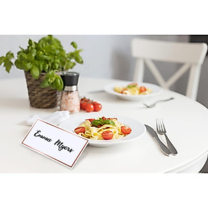 EXQUISS 100 Pcs Place Cards 4”x2” with Rose Gold Foil Border for Food Buffet Party, Name Place Cards for Table Setting, Wedding Reception, Escort Cards Name Cards for Birthday Dinner