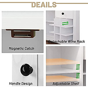 4ever2buy White Coffee Bar Cabinet with Storage, Kitchen Buffet Cabinet with Barn Door, Farmhouse Coffee Bar with Adjustable Shelf, Small Coffee Bar Table with Drawer Open Shelf, Dining Living Room