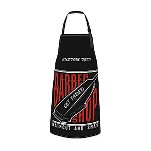 MLIANCEN Custom Barber Apron for Men Women, Personalized Photo Logo Text Barbershop Apron with Pockets, Customized Adjustable Bib Apron for Hair Salon Hairdressers