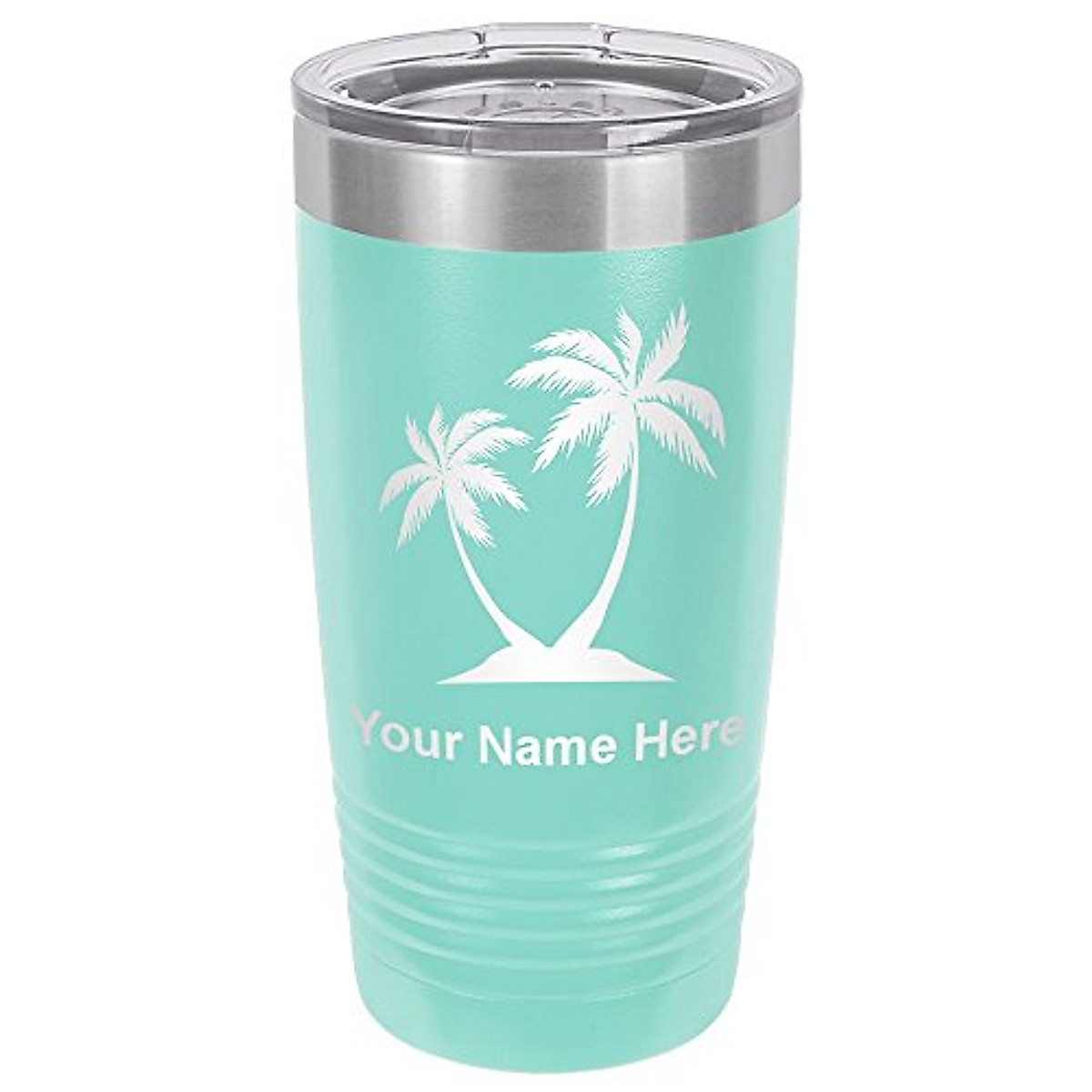 LaserGram 20oz Vacuum Insulated Tumbler Mug, Palm Trees, Personalized Engraving Included (Teal)
