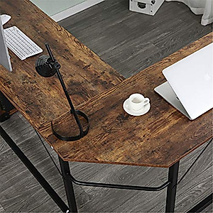 XICA L Shaped Computer Desk with Computer Case Stand for Home and Office (Dark Wood)