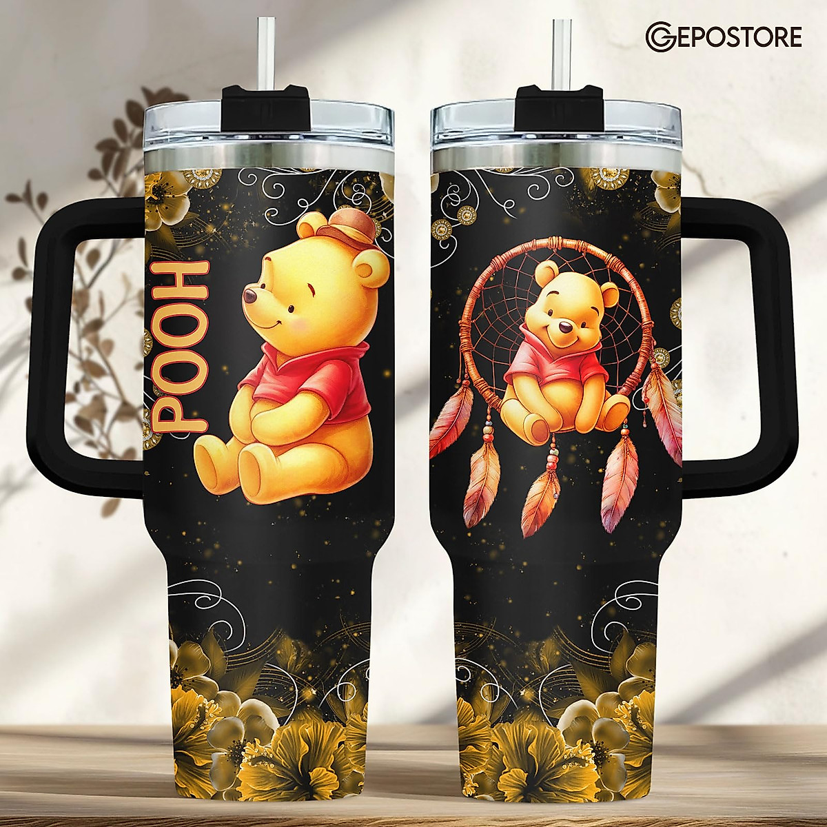 GEPOSTORE Golden Bear 40oz Tumbler with Lid, Cute Cartoon Character Travel Cup, Birthday Gifts for Movie Lover