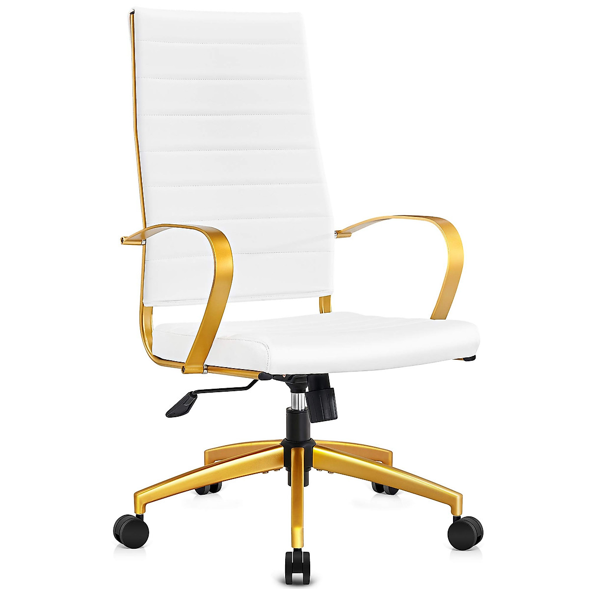 LUXMOD Ergonomic Office Chair, High Back Executive Chair in White Vegan Leather with Gold Accents, Adjustable Desk Chair with Back Support for Home Office(White)