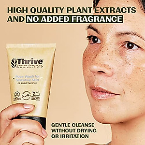 Thrive Natural Care All Natural Face Wash for Sensitive Skin - Unscented Gentle Face Wash for Women & Men to Clean, Restore & Combat Skin Stress - with Natural & Organic Ingredients - Vegan