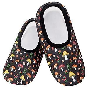 Snoozies Women's Slipper Socks | Cozy House Shoes | Comfy Slip Ons | Fun Slippers | Skinnies Lightweight - Polka Dot Mushroom (XLarge)