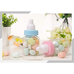 3.5 Inches Baby Bottle Shower Favor,Mini Plastic Candy Bottle,Baby Shower Supplies Boy Girl Newborn Baby Baptism Birthday Party Deco (2 Dozens, Pink)