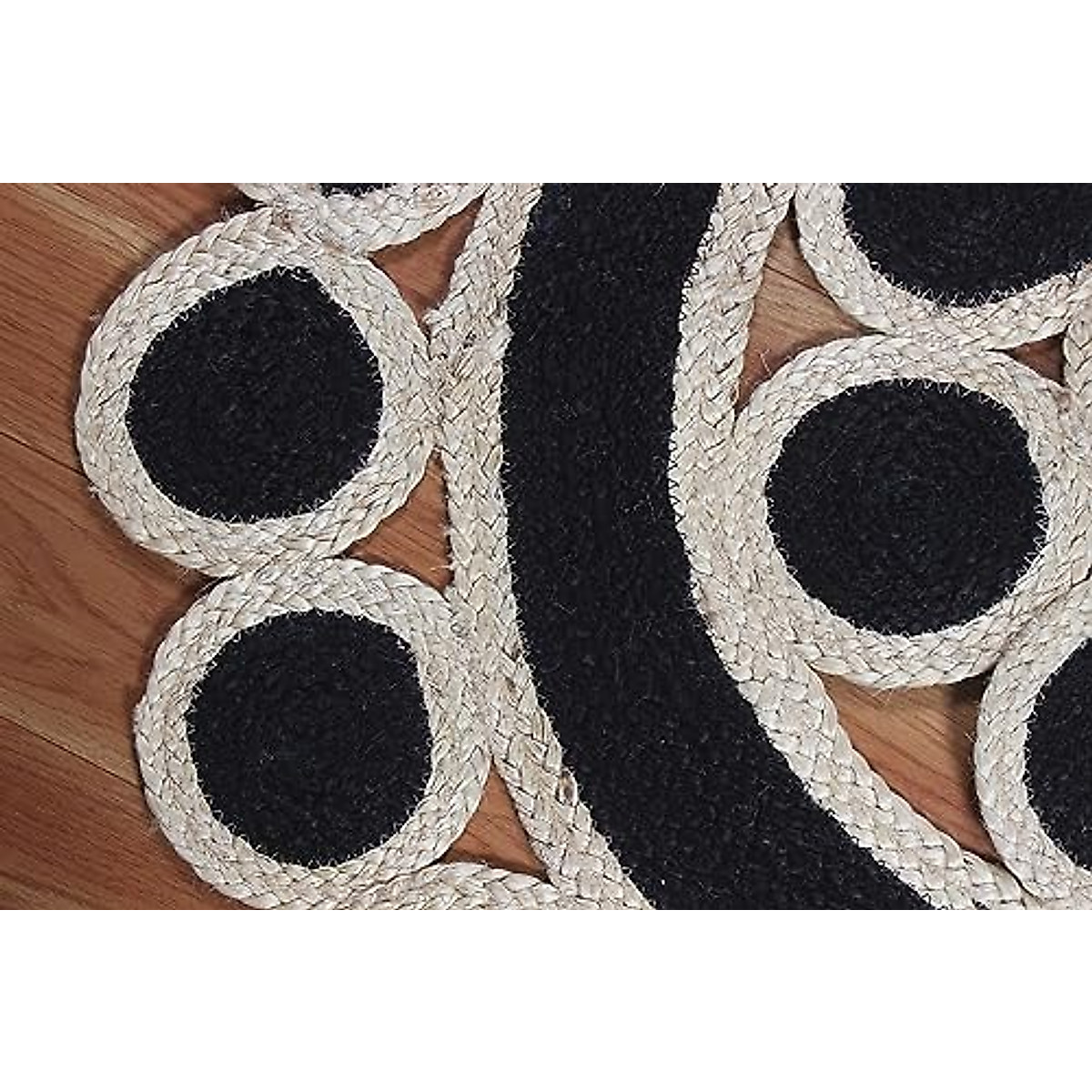 CASAVANI Cape Code Circle Area Rug - 6 x 6 Feet Beige Black Pattern Natural Jute Mat Ideal for High Traffic Area in Bedroom Bedside Round Dining Side Round Living Room Hallway and Kitchen Mat