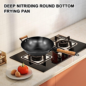 Cast Iron Wok 12.6 Inch Nitriding Process to Prevent Rust, Lotus Ripple Instant Heat Pre-Seasoned Stir Fry Pan with Helper Handle