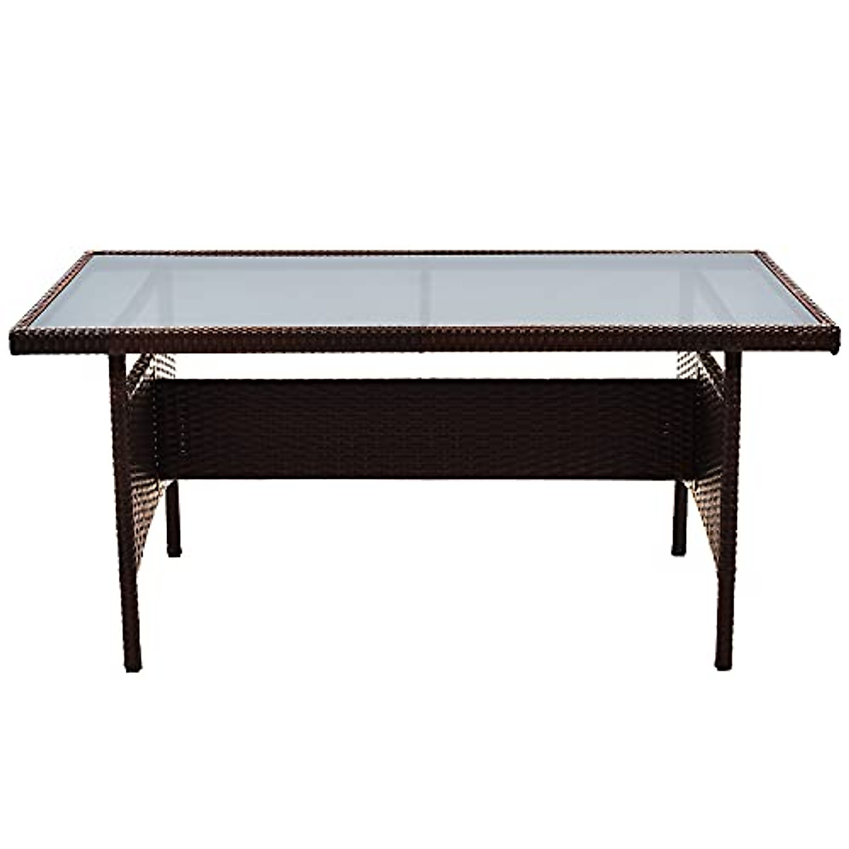 EMKK Furniture 6 pcs Outdoor Patio Sectional Couch PE Wicker Rattan Sofas Set Dining Table with Removable Cushions and Tempered Glass Tea for Backyard, Poolside, Deck, Brown +Blue