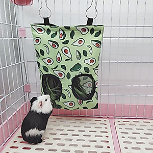 Lemengtree Small Animals Feeder Bag, Guinea Pig Hay Bag Rabbit Feeding Bag Hanging Feeder Sack Storage with 2 Holes for Chinchilla Hamsters Rabbit Guinea Pig Small Pets (Avocado)